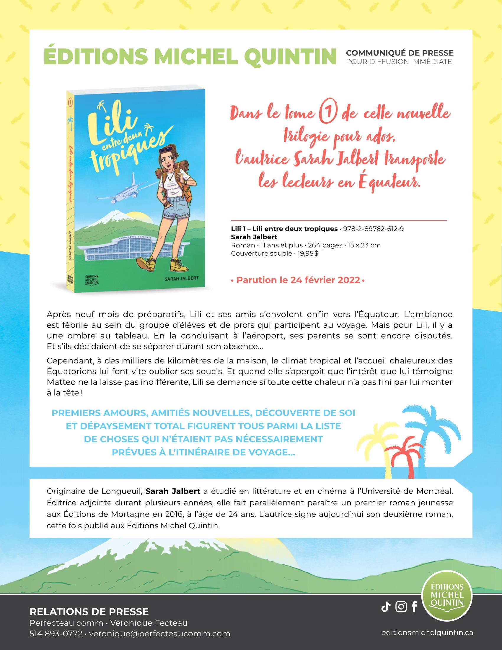 Lili entre deux tropiques, premier tome d'une nouvelle trilogie pour ados - Perfecteau Comm