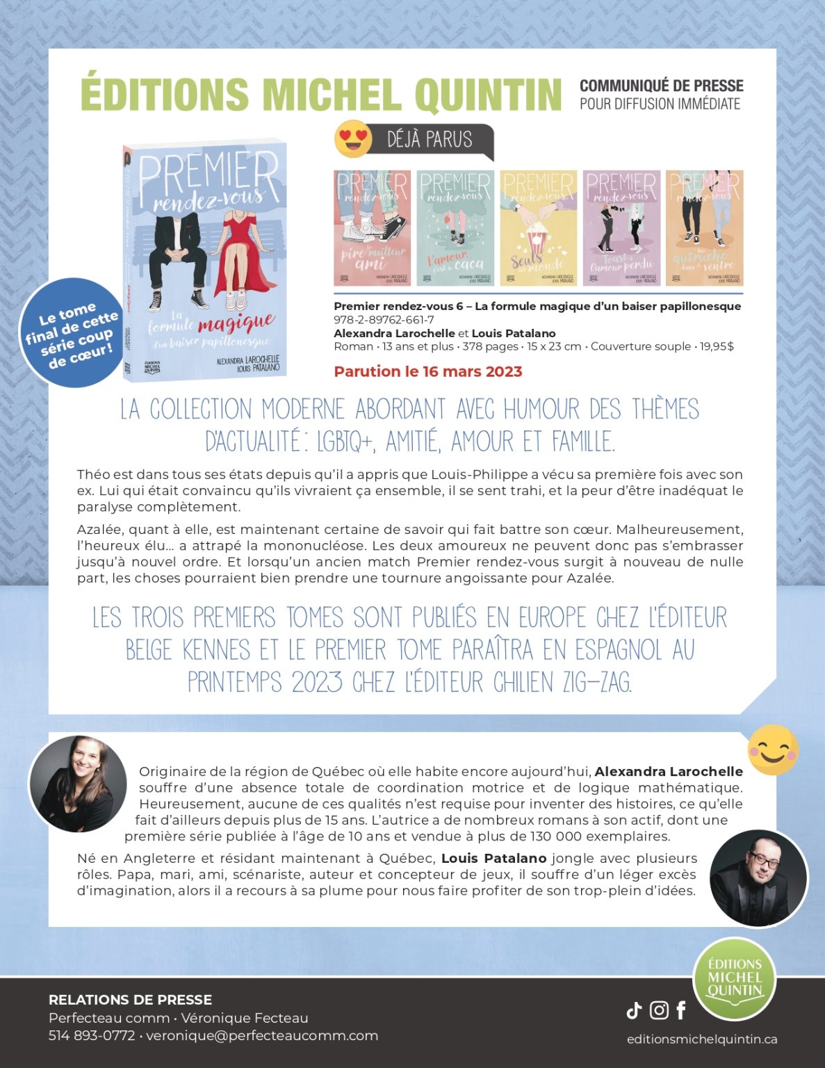 Le tome final de la série coup de cœur Premier rendez-vous, enfin disponible! - Perfecteau Comm